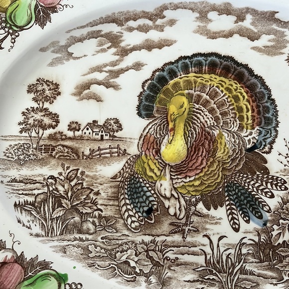 Dining | Vintage 5s Turkey Transferware Thanksgiving Platter Made In ...